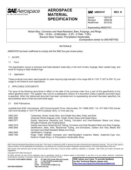 SAE AMS5747D PDF - SAE Standards Download